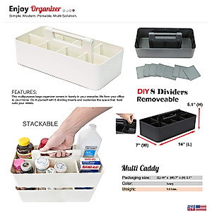 Enjoy Organizer -Large Portable Caddy, DIY Dividers, 8 Compartments, Bathroom Organizer,Portable Basket with Handle Storage Organizer Modern Made in USA (3 PACK, Ivory)