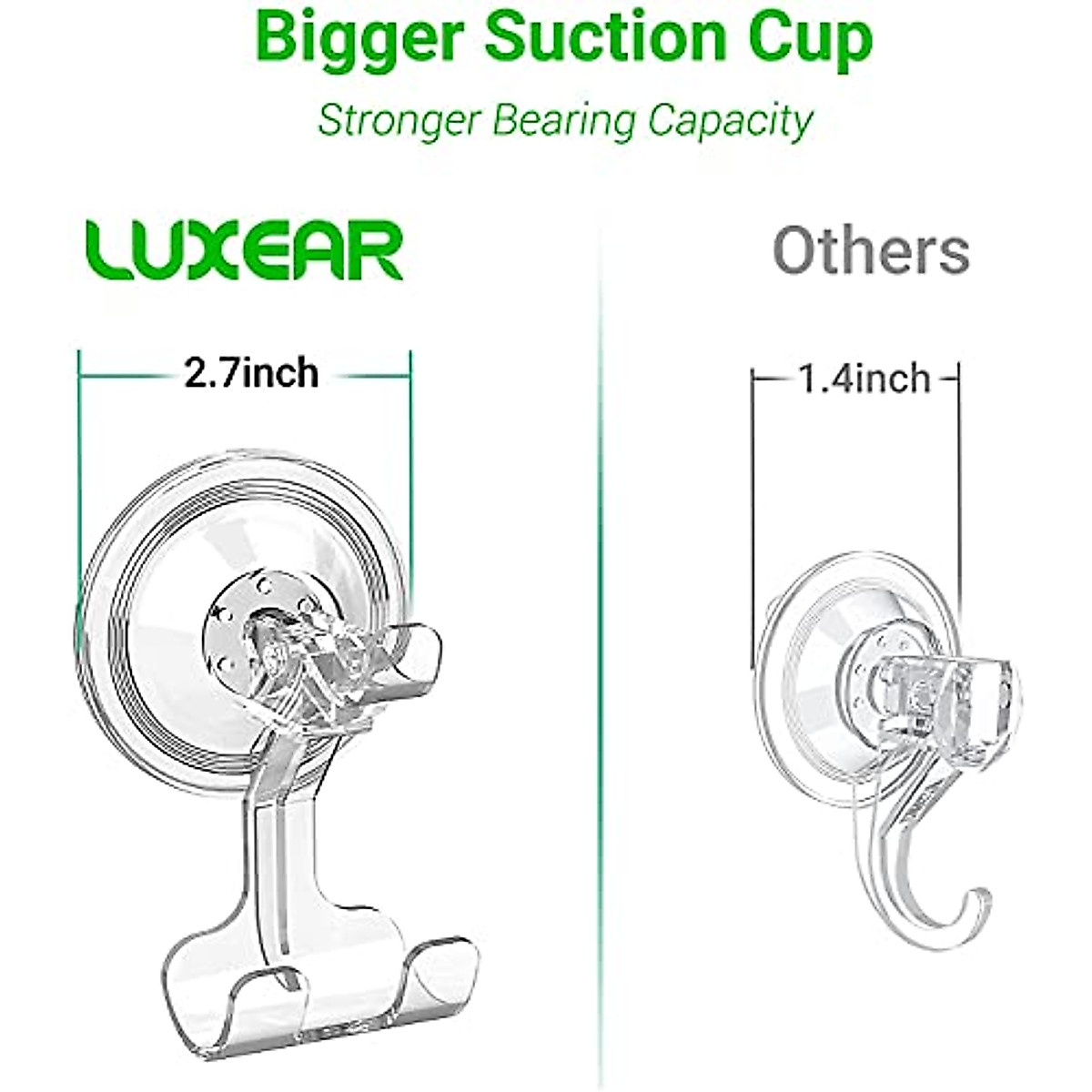 LUXEAR Shower Suction Cup Hooks, 4 Pack Razor Holder for Inside Shower Removable Reusable Wall Hangers for Bathroom Waterproof Powerful Vacuum Suction Cup Hooks for Loofah Towel Robe Bathrobe Kitchen