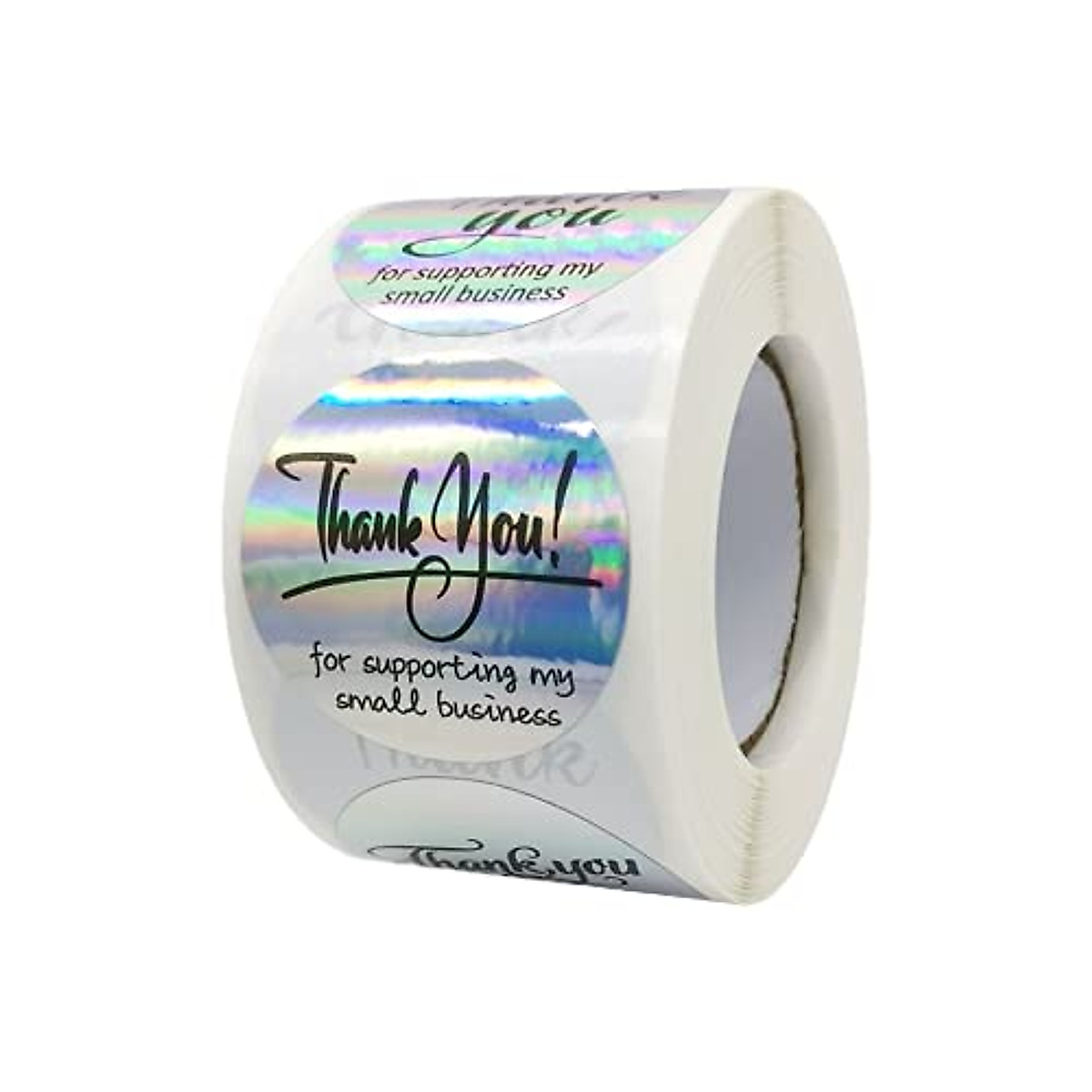 PMCDS2G 500pcs Thank You Stickers Holographic Four Patterns Water-Proof 1.5" in 1 Roll for Gift Décor Thank You Cards Small Business Handmade Crafts