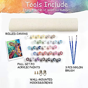 Teinsnis Sea Turtle Paint by Number for Adults Canvas, DIY Digital Sea Turtle Paint by Numbers, Sea Turtle Adult Paint by Number Kits, Acrylic Oil Number Painting Kits for Home Decor Gift 16"x20"