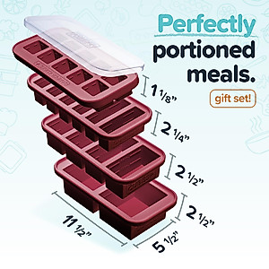 Souper Cubes Silicone Freezer Molds Gift Set with 2 Tbsp, 1/2, 1, and 2 Cup Silicone Freezer Trays With Lids - Meal Prep and Kitchen Essentials Bundle - Cranberry