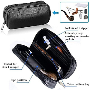 Joyoldelf Smoking Pipe, Luxury Tobacco Pipe with Leather Tobacco Pipe Pouch, Deepened & Windproof Tobacco Pipes for Smoking with 9mm Pipe Filter, Tobacco Pipe Stand and Smoking Accessories