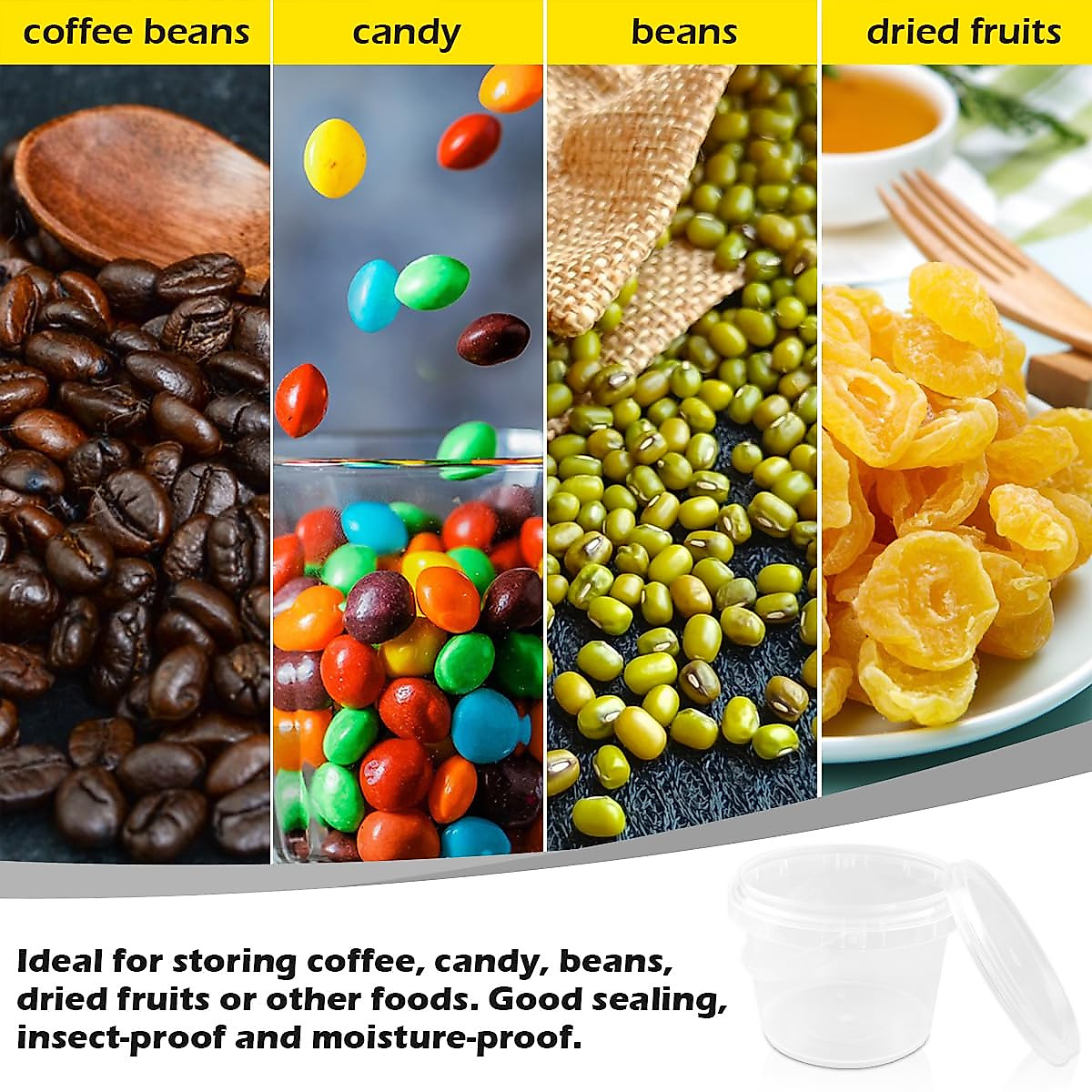 DOERDO 12Pcs Ice Cream Bucket Plastic Storage Buckets Reusable Clear Freezer Containers with Lids, Leakproof Bucket for Homemade Food Drink, 4.7x3.3Inch, 17oz