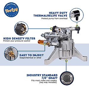 TOOLCY 7/8" Shaft Vertical Pressure Washer Pump - Max 3200 PSI @ 2.5 GPM OEM & Power Washer Pump for Gas Washer - Pre-Filling Gear Oil - More Replacement for Simpson, Ryobi, Honda etc