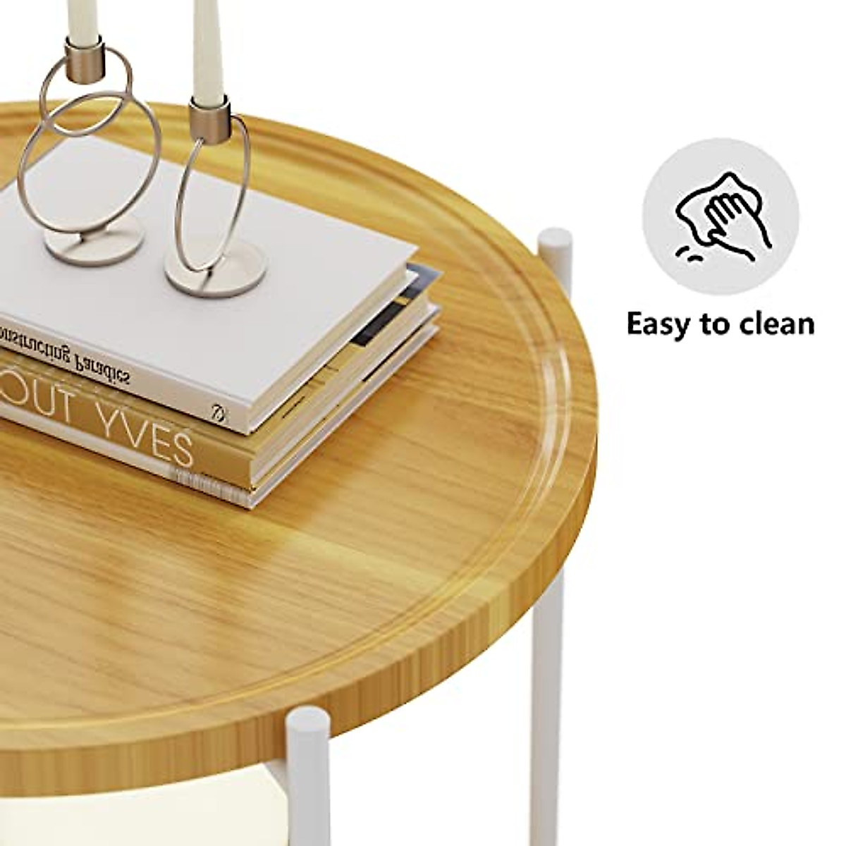 Round End Table,Side Table Modern Nature Texture Coffee Table Nightstand Bedside Wood Table Outdoor & Indoor Accent Table for Small Spaces,Bedroom,Patio