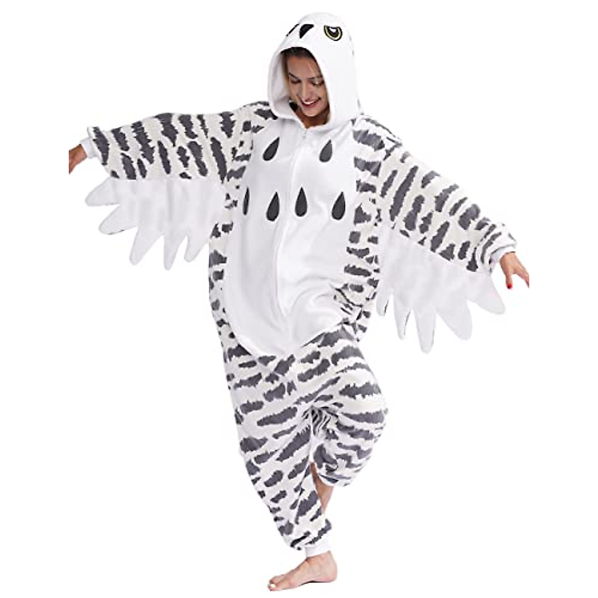 LZBXBXDA Unisex Adult Snowy owl Onesie One Piece Pajamas Animal Christmas Costume Homewear Sleepwear for Women men