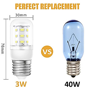 Upgraded LED Refrigerator Bulb for Frigidaire Kenmore Whirlpool Refrigerator Freezer, Refrigerator Parts & Accessories Cool White 6000K Replacement 40W Halogen Bulbs, No Flicker, 3 Watt 125V, 1 Pack