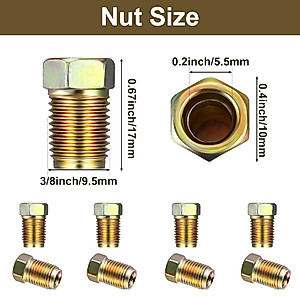 Frienda 12 Pieces 3/8 Inch-24 Threads Brake Line Fittings Assortment for 3/16 Inch Tube (4 Unions, 8 Nuts)