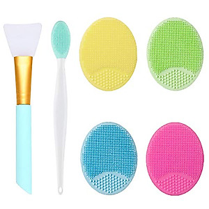 OBSCYON 6 Pieces Soft Silicone Face Scrubber Facial Cleansing Brush Pore Cleansing Pad, Lip Exfoliator Brush, Silicone Face Mask Brush for Skin Care