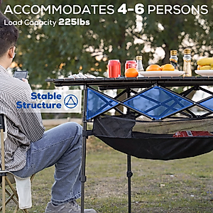 LEBLEBALL Folding Camping Table, Portable Folding Table with Storage Bag, Adjustable Aluminum Camping Table for Outdoor Picnic, Beach, Backyard, BBQ, Patio, Fishing, Black