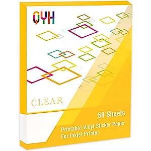 Printable Vinyl Sticker Paper for Inkjet Printer Clear Labels 50 Sheets Transparent Quickly Dry Non Waterproof Transparency Glossy 8.5 x 11 Decal Paper Tear & Scratch Resistant