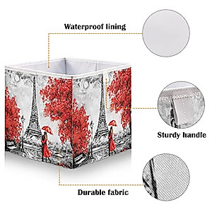 ALAZA Oil Painting Paris Eiffel Tower France Watercolor 11 Inch Cube Storage Bin Organizer Foldable Basket for Closet Cabinet Shelf Office