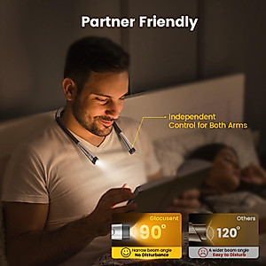 Glocusent LED Neck Reading Light, Book Light for Reading in Bed, 3 Colors, 6 Brightness Levels, Bendable Arms, Rechargeable, Long Lasting, Perfect for Reading, Knitting, Camping, Repairing