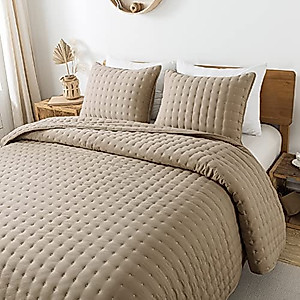 WDCOZY Beige Queen Size Quilt Bedding Sets with Pillow Shams, Cream Tan Lightweight Soft Bedspread Coverlet, Quilted Blanket Thin Comforter Bed Cover, All Season Summer Spring, 3 Pieces, 90x90 inches