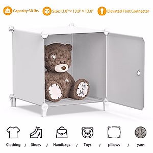 HOMIDEC Cube Storage Organizer, Heavy Duty Portable Closet Wardrobe with Door, 58in Large Closet Organizers and Storage with Hanging Rod for Clothes Yarns Toys Books Tools(20 cube white)