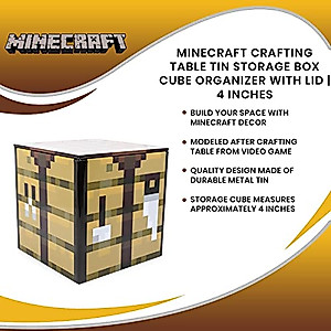Minecraft Crafting Table Tin Storage Box Cube Organizer with Lid | 4 Inches