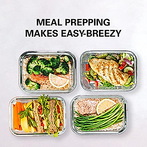 Glass Food Storage Containers with Lids 30 Oz 16 Pc (Set of 8) Airtight Large Glass Containers, Glass Meal Prep Containers Reusable Leak Proof BPA Free Glass Food Prep Containers Freezer to Oven Safe