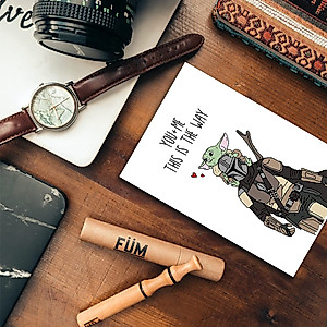 Funny Baby Yoda Card, Adorable Yoda Valentine’s Day Card for Husband or Wife, Star Wars Fan Mandalorian Theme Card for Spouse Ex, You + Me This Is The Way Card for Boyfriend or Girlfriend