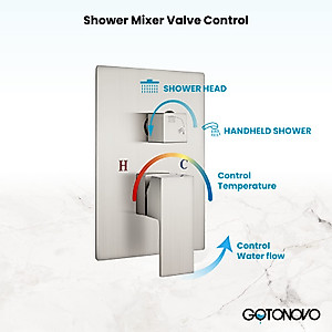 gotonovo 10" Rain Shower System Brushed Nickel Luxury High Pressure Shower Head Bathroom Shower Faucet Set Hand Held Spray Rough-in Valve and Shower Trim Included