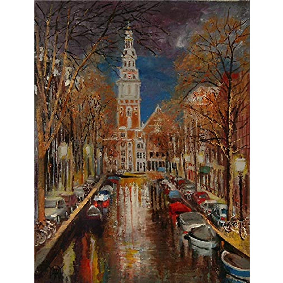 (SOLD) Winter's Arrival, Amsterdam - canal of the Netherlands by internationally renown painter Yary Dluhos