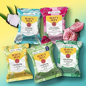 Burt's Bees Coconut & Lotus Face Wipes, for All Skin Types, College Back to School Dorm Essentials, Micellar Makeup Remover & Facial Cleansing Towelettes, 30 Ct. (3-Pack)