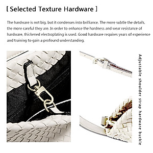 JINMANXUE Women Boston Bag Woven Vegan Leather Handbags Female Satchel Messenger Bag Fashion Shoulder Bag Casual Hobo (Off white)