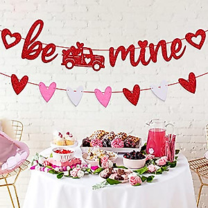 Happy Valentine’s Day Be Mine Banner Valentine Decoration Wedding Engagement Bridal Shower Romantic Theme Party Supplies I Love You XOXO Glitter Pink Red Decoration