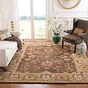 SAFAVIEH Anatolia Collection Area Rug - 9' x 12', Brown & Gold, Handmade Traditional Oriental Wool, Ideal for High Traffic Areas in Living Room, Bedroom (AN562A)