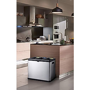 Step N' Sort 16 Gal, 3 Compartment Open Top Trash and Recycling Bin, Silver (OPN603)