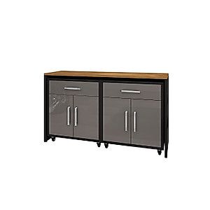 Manhattan Comfort Eiffel Garage Work Station Set of 3 in Matte Black and Gray