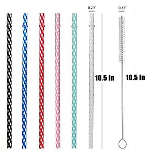 ALINK 55-Pack Reusable Hard Plastic Straws, 10.5 in Long Colored Replacement Tumbler Straws with Cleaning Brush