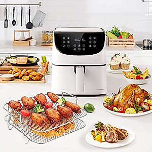 BYKITCHEN Square Air Fryer Rack for Cosori, Instant Vortex, Nuwave Air Fryer, 2pcs 8 inch Stackable Multi-Layer Stainless Steel Dehydrator Rack, Ninja Foodi Grill Square Air Fryer Accessories