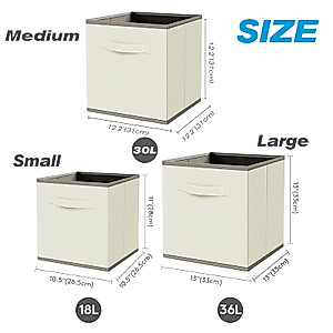 FAYYGYH Foldable Fabric Cube Storage Bins with Handles - Set of 3 Storage Box, Kids Toy Storage Organizer Boxes for Boys, Girls, Nursery Room, Playroom, Closet (Beige)