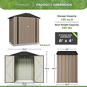 Greesum Outdoor Storage Shed 6 x 4 ft. Utility Tool Shed Metal Storage Garden Shed with Door & Lock for Patio Storage, Brown