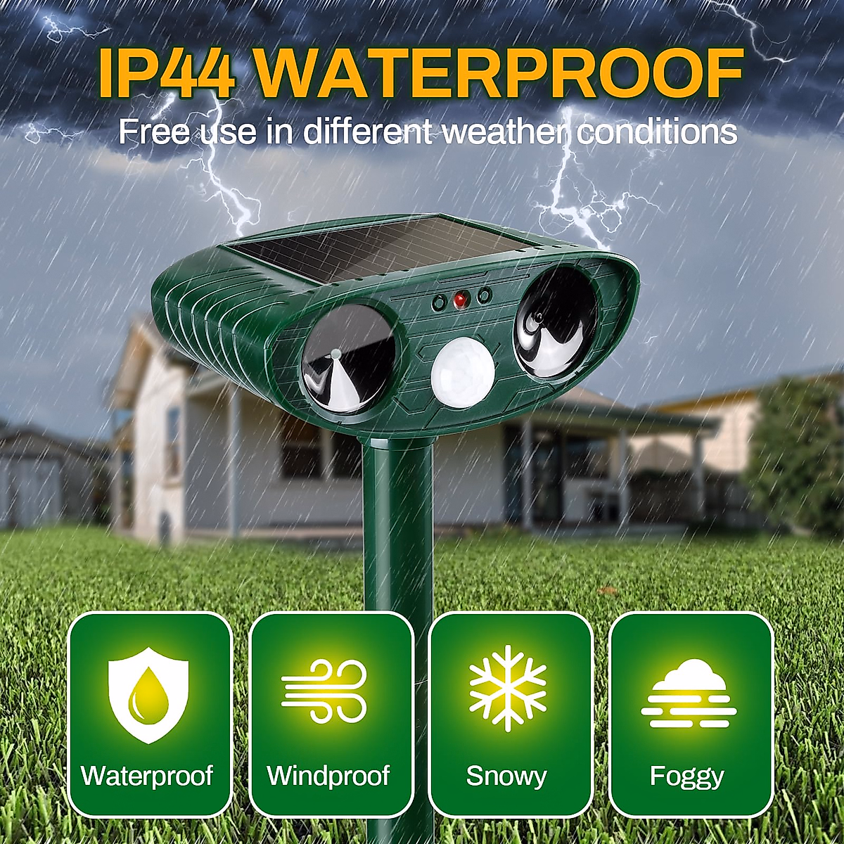 Gebatule 4 Pack Ultrasonic Animal Repellent Outdoor Deer Repellent Devices Solar Animal Repeller Motion Activated Deterrent to Scare Cat Squirrel Rabbit Raccoon Skunk