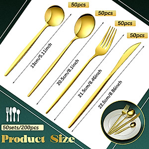 Yaomiao 200 Pcs Gold Silverware Set with Knives Spoons and Forks Portable Stainless Steel Flatware Set Reusable Gold Utensils Set Dishwasher Safe Gold Cutlery Set for Kitchen Restaurant Service