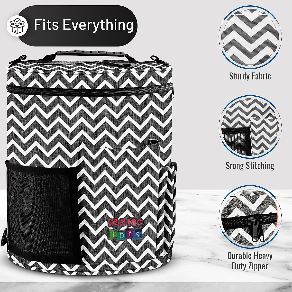 MOMOTOYS Crochet Bag Organizer - Crochet Bag for Yarn, Crochet Organizer for Knitting Accessories and Supplies, Yarn Storage Organizer, Durable Crocheting Bag, Zigzag Gray