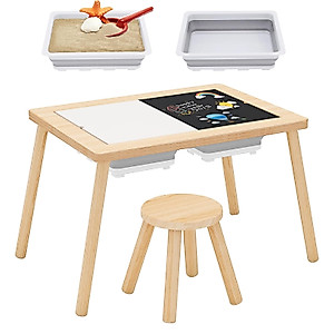 Beeneo Upgraded Sensory Table for Toddlers 1-3, Indoor Kids Toddler Sensory Table with 2 Storage Bins Writable Lids, Sensory Activity Table with Chairs, Play Sand Table for Boys and Girls
