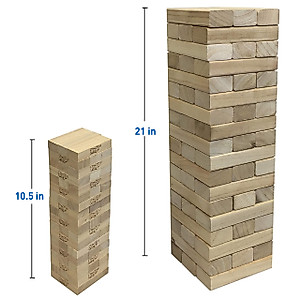 EasyGoProducts 54Piece Large Wood Block Stack & Tumble Tower Toppling Blocks Game– Great for Game Nights for Kids, Adults & Family –Storage Bag