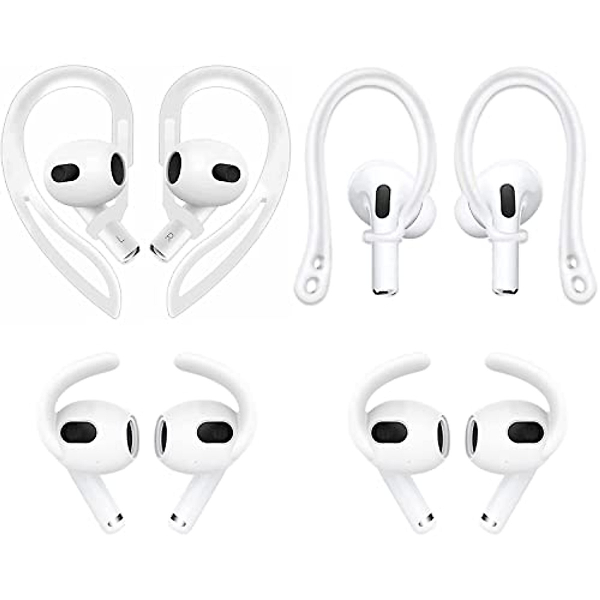 ALXCD Ear Hooks Compatible with AirPods 3 3rd Gen, 1 Pair Anti-Slip Adjustable Soft TPU Earhook, 2 Pairs Silicon Ear Tips Hook, 1 Pair Silicon Ear Hook, Compatible with AirPods 3, 1ch+1h+2s, White
