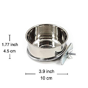 2 Pack Bird Cage Seed Feeder Pet Food Water Bowl Stainless Steel Parrot Feeding Coop Cup Dish with Clamp Holder for Medium and Large Parrots