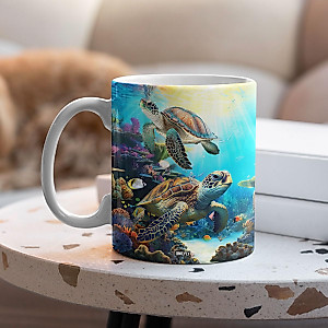 White Ceramic Coffee Mug Photo Mugs Personalized Picture Turtle Custom Name Birthday Gifts For Women Friends Teens Ocean Lovers Novelty Cup Table Desk Accessories 11 and 15 Oz