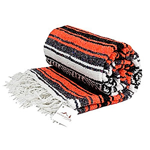 Open Road Goods Orange and Black Mexican Falsa Blanket - Great for The Beach, Picnics, Yoga, or a Throw! Handwoven Colors of Halloween Blanket