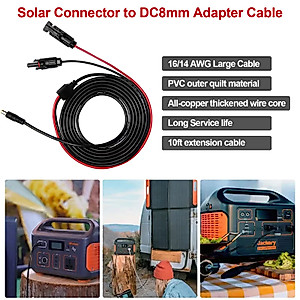 10Ft Solar Panel Connector to DC8mm Adapter Extension Cable, 16AWG Heavy Duty Wire Solar Connector for Portable Backup Power Station Solar Generator