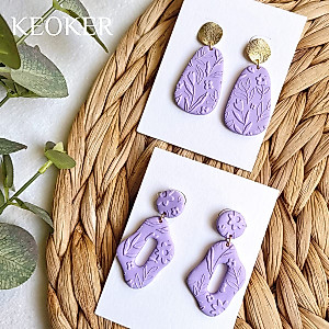 Keoker Polymer Clay Texture Sheets, Clay Texture Mat for Making Earrings Jewerly, Polymer Clay Earrings Tools (Floral A)