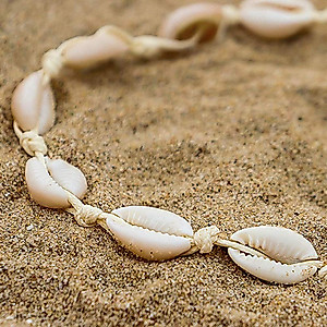 Starain 2Pcs Shell Necklace Anklet for Women Handmade Adjustable Puka Beach Shell Necklace Set