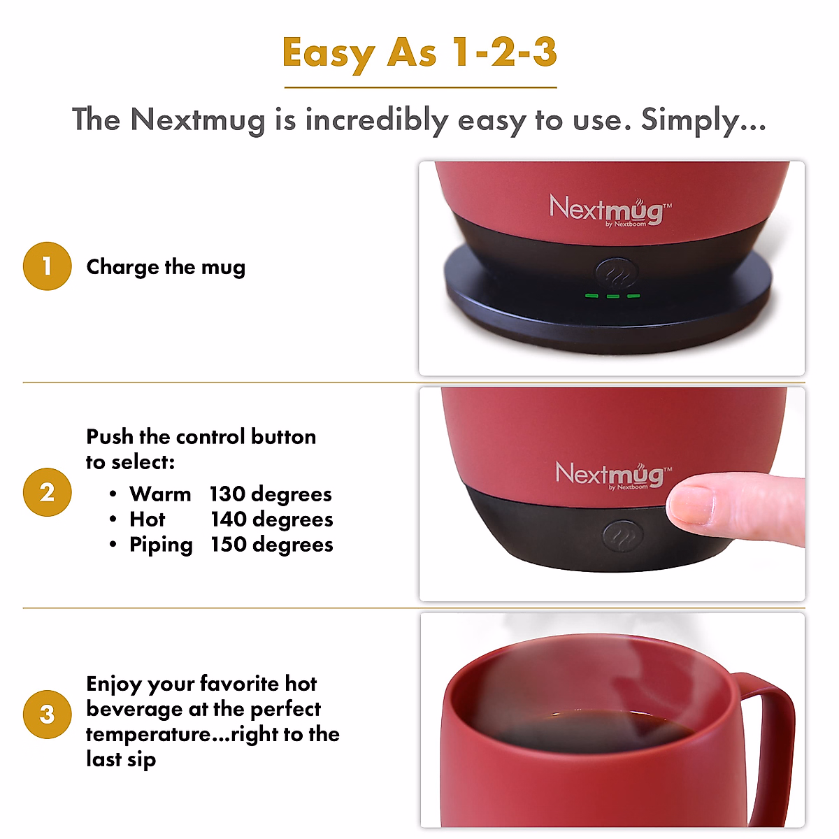 Nextmug - Temperature-Controlled, Self-Heating Coffee Mug (Dusty Rose - 14 oz.)