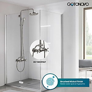 gotonovo Shower Faucet Sets 8 Inch Rain Shower Head 2 Cross Knobs Mixer Shower System with Handheld Shower Spray Brushed Nickel Finish Silver