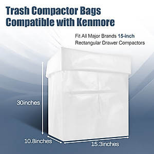 Upgraded 15-inch Heavy Duty Trash Compactor Bags, Compatible with Kenmore Compactor, Fits Kenmore and Other 15-inch Rectangular Drawer Compactors, pack of 60 Bags, White Plastic Trash Compactor Bags