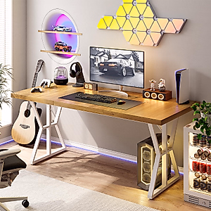 ONBRILL 71 Inch Computer Desk, Large Home Office Executive Desk, Modern Simple Style Gaming Desk for Writing Work Study Bedroom, Sturdy Frame & Thicker Steel Legs with Ample Legroom, Rustic Oak